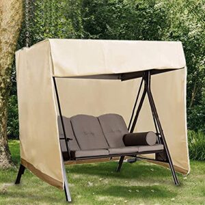 Aurragiy Outdoor 3 Triple Swing Cover 420D Patio Hammock Swing Glide Cover Waterproof Garden Furniture Canopy All Weather Protector 86 x 48 x 67 Inch Beige