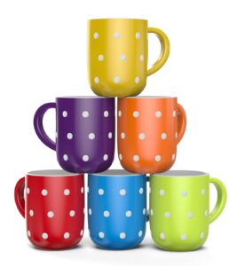 francois et mimi, set of 6 large 16 ounce ceramic coffee mugs (polka dot) (colorful polka dot)