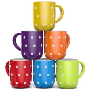 Francois et Mimi, Set of 6 Large 16 Ounce Ceramic Coffee Mugs (Polka Dot) (Colorful Polka Dot)