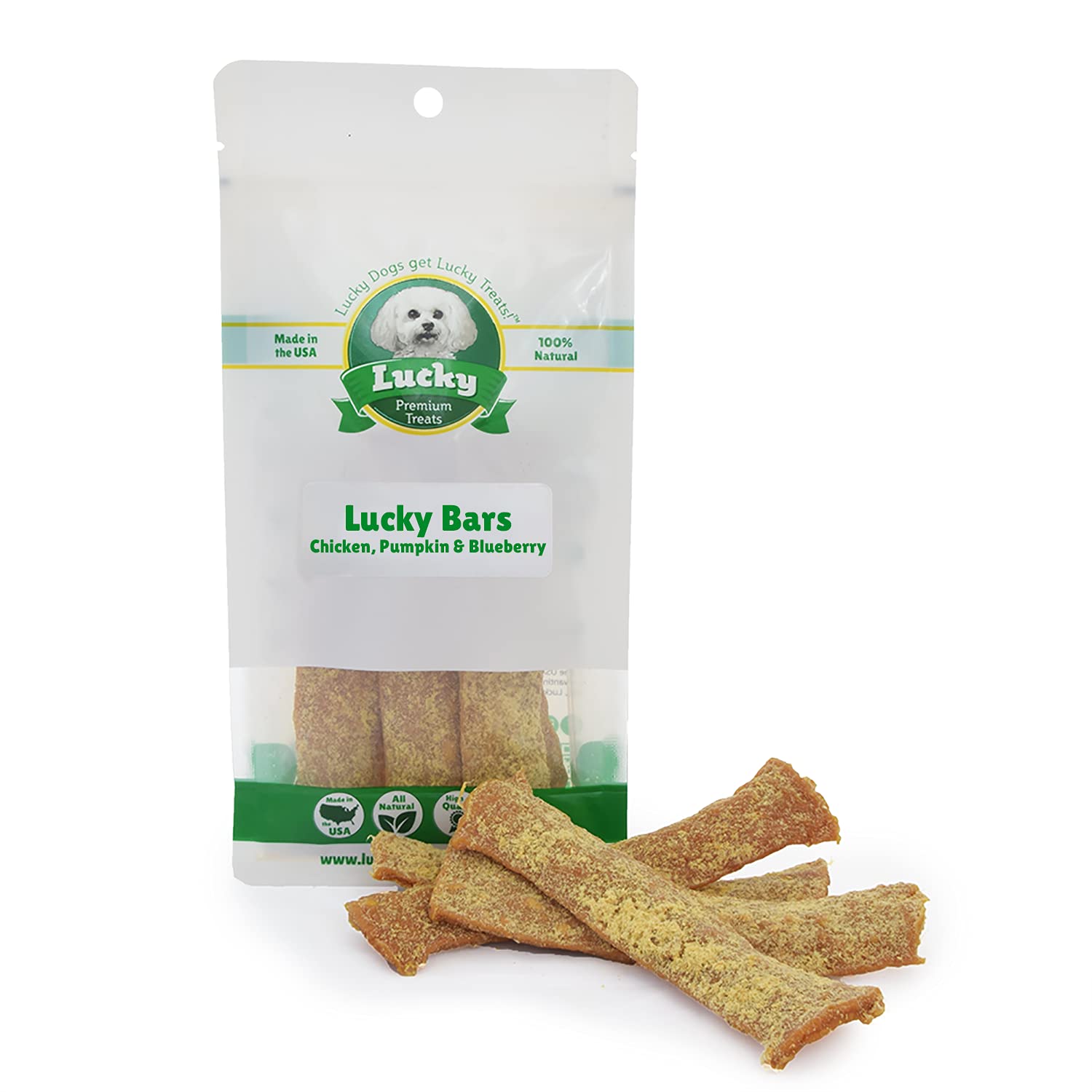 Lucky Premium Treats Lucky Chicken Bars – Jerky Dog Treats with Chicken, Pumpkin, and Blueberry in Flavor-Packed Bars, Chicken Treats for Small to Large Dogs (6 Bars)