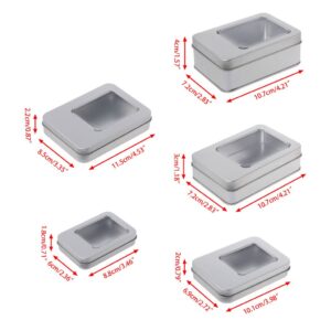 HELYZQ Rectangular Tin Silver Storage Box Case Organizer with Half Clear Window Lid