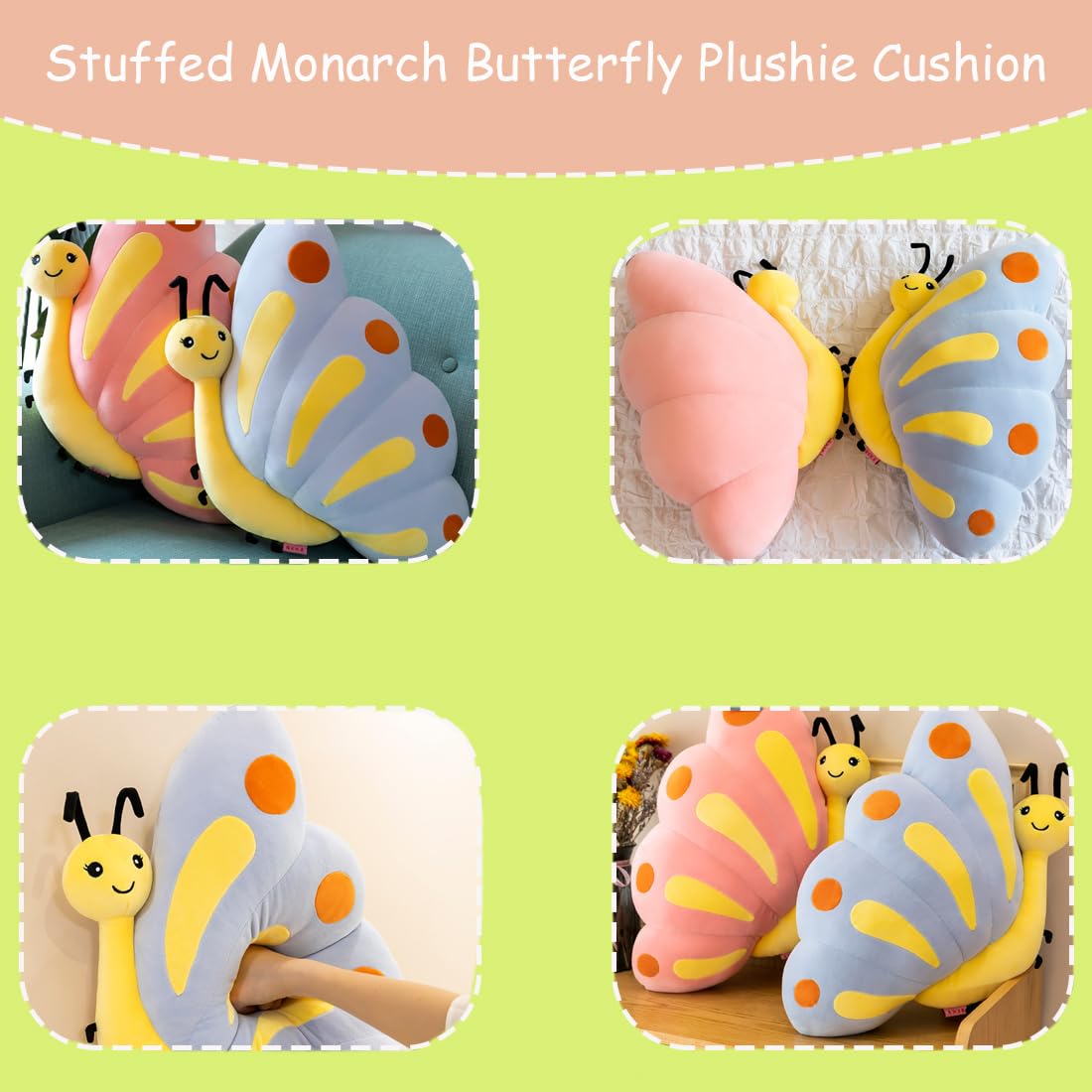 ELAINREN Lifelike Butterfly Plush Large Insect Animals Body Pillow Stuffed Monarch Butterfly Plushie Cushion Decor Home Bed Living Room Car Chair Gift 19.6''(Pink/Blue)