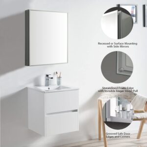 20 Inch x 26 Inch Aluminum Bathroom Medicine Cabinet, Recess Or Surface Mount