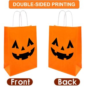 24 Pieces Halloween Pumpkin Gift Candy Bags, Halloween Paper Bags with Handle Trick or Treat Bags Party Favor for Halloween Party Decorations