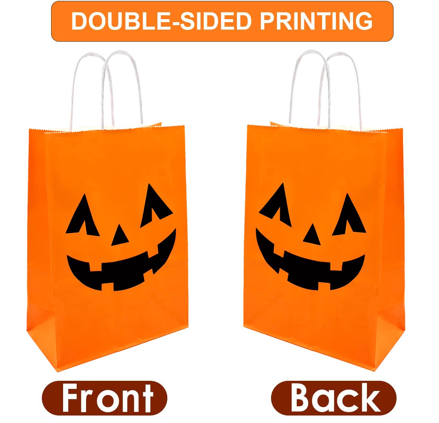 24 Pieces Halloween Pumpkin Gift Candy Bags, Halloween Paper Bags with Handle Trick or Treat Bags Party Favor for Halloween Party Decorations