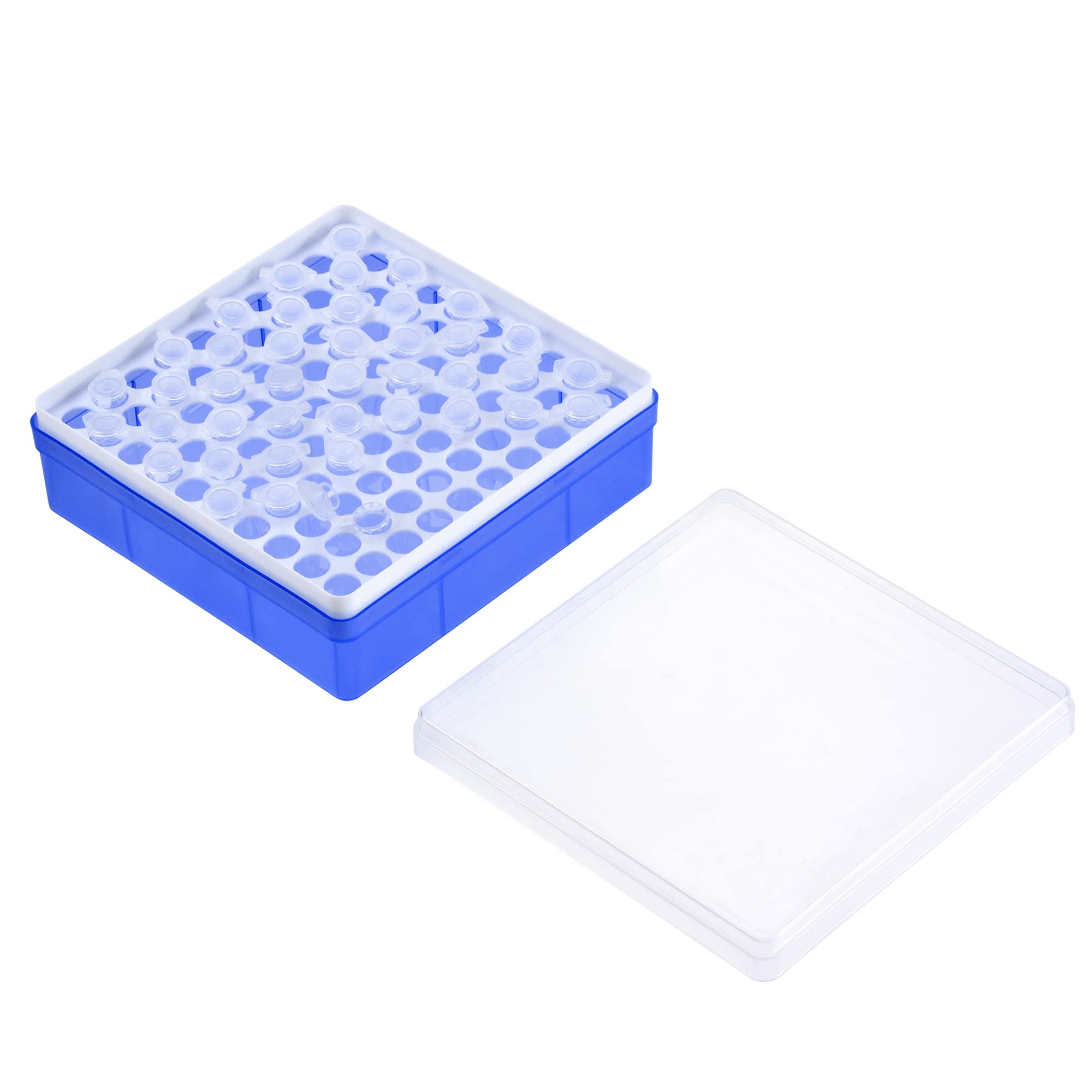 uxcell Centrifuge Tube Freezer Storage Box 100-Well Polypropylene Holder Light Blue for 1.5/2ml Micro Centrifuge Tubes