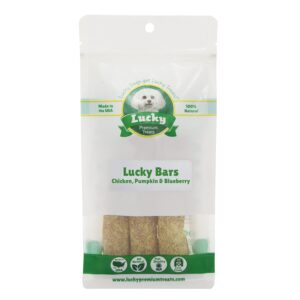 lucky premium treats lucky chicken bars – jerky dog treats with chicken, pumpkin, and blueberry in flavor-packed bars, chicken treats for small to large dogs (6 bars)