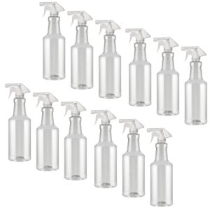 spray bottle - (large - 32 oz) - all-purpose, empty reuseable, heavy duty, clear pet plastic, trigger sprayer, industrial size, chemical resistant, made in usa (12-pack, clear) (32.2tn.p)