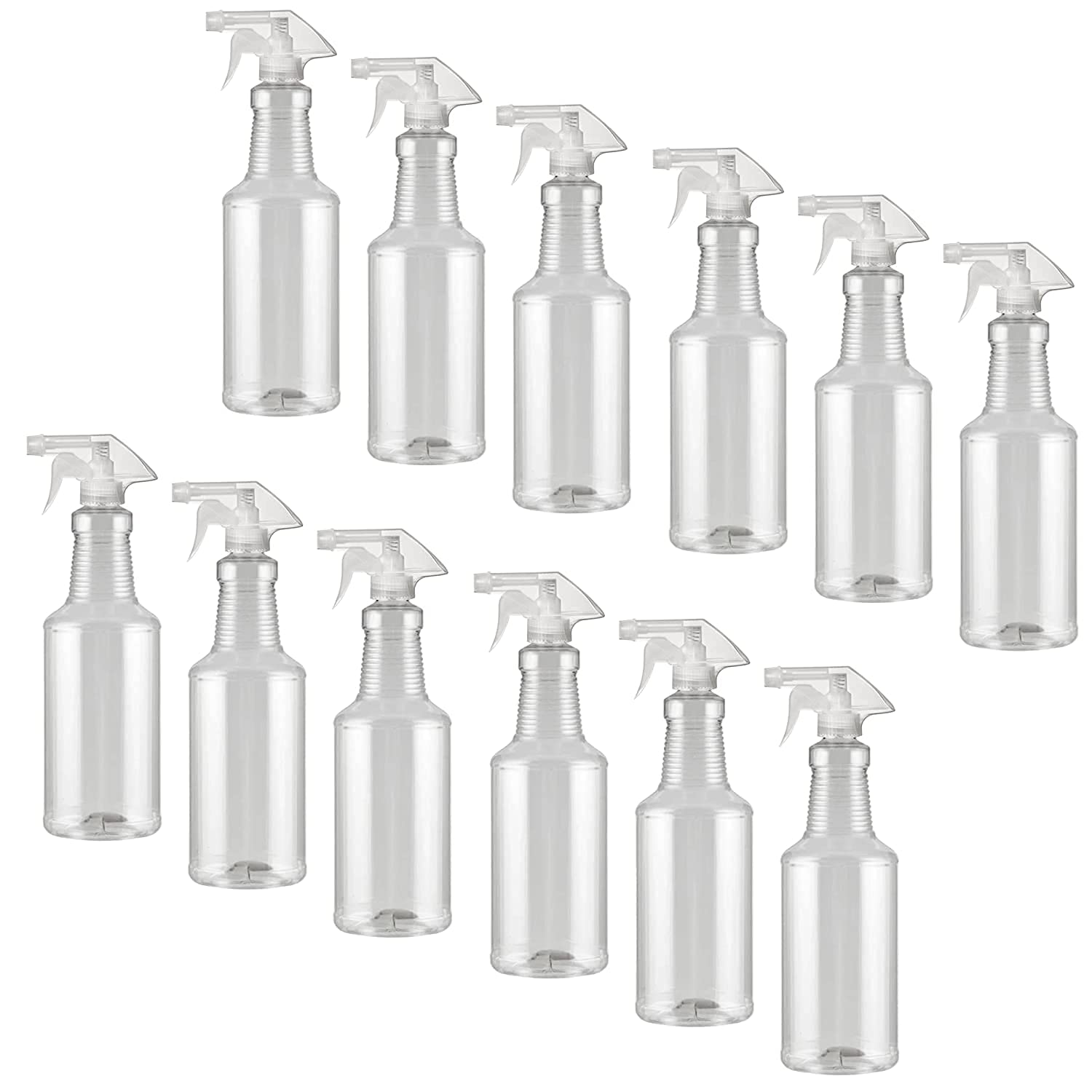 Spray Bottle - (Large - 32 Oz) - All-Purpose, Empty Reuseable, Heavy Duty, Clear PET Plastic, Trigger Sprayer, Industrial Size, Chemical Resistant, MADE IN USA (12-Pack, Clear) (32.2tn.P)