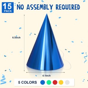 Sumind Colorful Birthday Party Hats Party Cone Hats Metallic Foil Cone Hats Birthday Paper Hats (15)