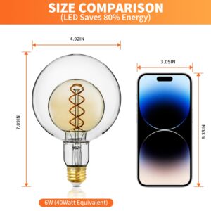 ALAMPEVER Large Globe LED Light Bulbs, Decorative Dimmable LED with 6W Equivalent to 40W Light Bulbs, 2700K Soft White, E26 Base, 300LM, CRI90, G125, Amber