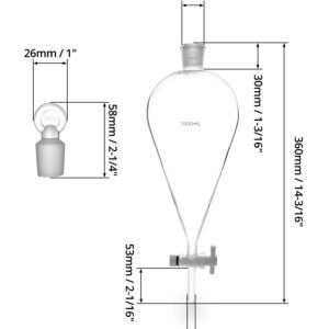 QWORK 1000ml Separating Funnel with 24/29 Joints and Stopcock