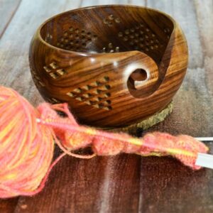 Ajuny Wooden Crafted large Yarn Ball Storage Bowl with Elegant Design Spiral Yarn Dispenser | Carved Holes | Knitting Crochet Accessories - Gift for ladies