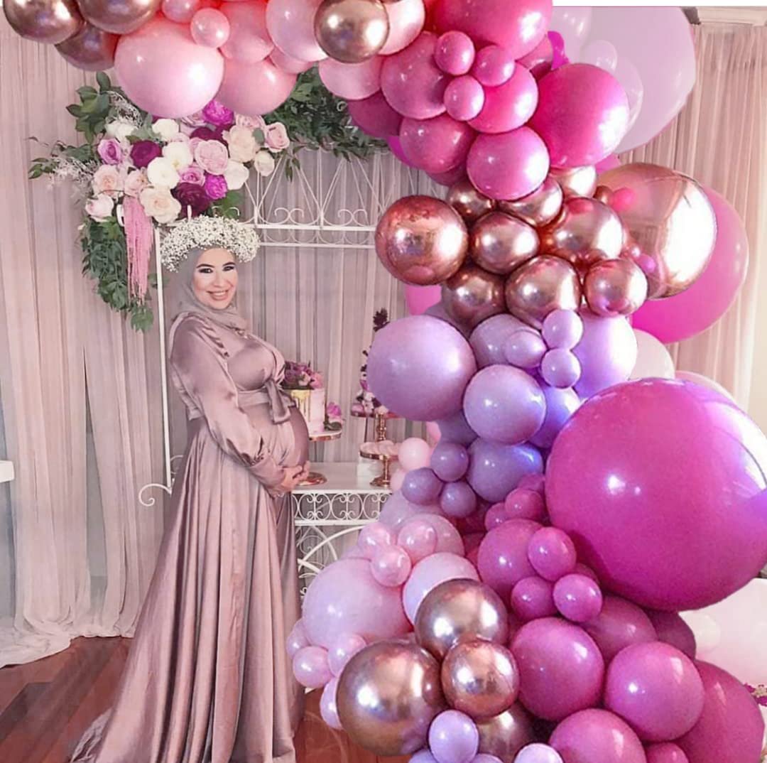 Hot Pink Balloon Arch kit Rose Gold Metallic Balloon Garland Latex Balloons Arch for Bridal Shower Mother's Day Baby Shower Wedding Birthday holiday Party Decorations Supplies for Girls and Women