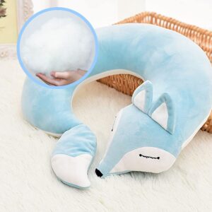 ausuky Cute Cartoon U Shape Neck Pillow Anime Plush Doll Fox Animal Travel Car Pillow (Black)