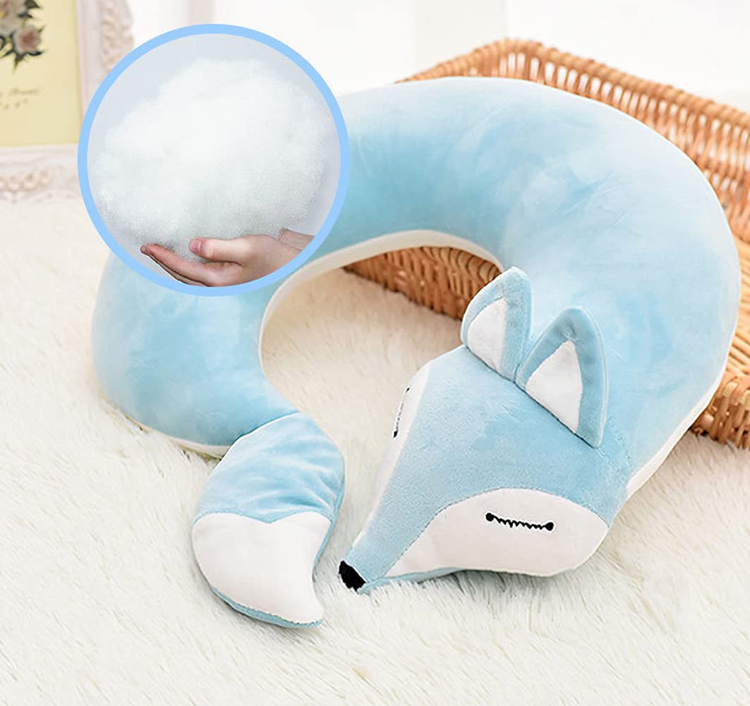 ausuky Cute Cartoon U Shape Neck Pillow Anime Plush Doll Fox Animal Travel Car Pillow (Black)