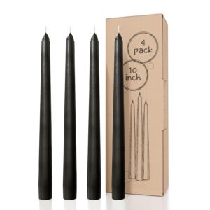 candwax 10 inch taper candles set of 4 - tall candles unscented - black candles tapered candle sticks perfect as household candles or dinner candles - coal black candles