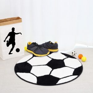 JeogYong Soccer Rug, Soft and Comfy Sports Themed Round Area Rugs Bedroom Living Room Carpet Kitchen Mat Bath Rugs for Bathroom, Soccer Themed Room Decor for Kids Bedroom Men Cave