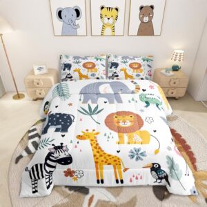 feelyou kids zoo animal comforter set cute wild animals bedding set cartoon safari wild print comforter for boys girls children teens bedroom decor exotic natural theme duvet set twin size