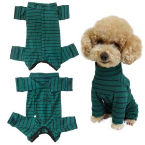 dog’s recovery suit post surgery shirt for puppy, full coverage dog's bodysuit wound protective surgical clothes for small and medium pets (green black stripe-m)