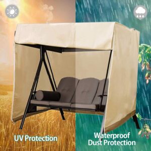 Aurragiy Outdoor 3 Triple Swing Cover 420D Patio Hammock Swing Glide Cover Waterproof Garden Furniture Canopy All Weather Protector 86 x 48 x 67 Inch Beige