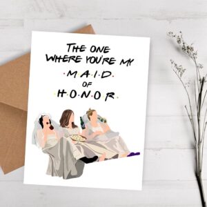 BALOR Friends Bridesmaid Card | Card For Her | Maid of Honor | Bridesmaid | Gift | Friends Themed | Bridesmaid Proposal Card | 4.25 x 5.5 Folded Cardstock Greeting Card (Maid of Honor)