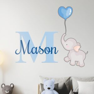 egd elephant wall decor stickers for baby girl or boy i custom name & initial for nursery wall decor i elephant nursery decor | elephant baby shower decorations i name decals for walls