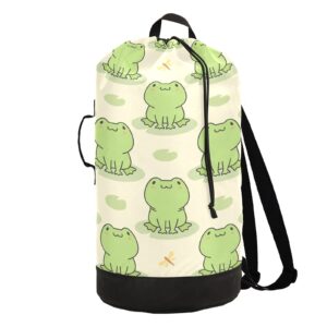 cute frog laundry backpack large heavy duty laundry bag for college students laundry bag with shoulder straps dirty clothes organizer for traveling waterproof