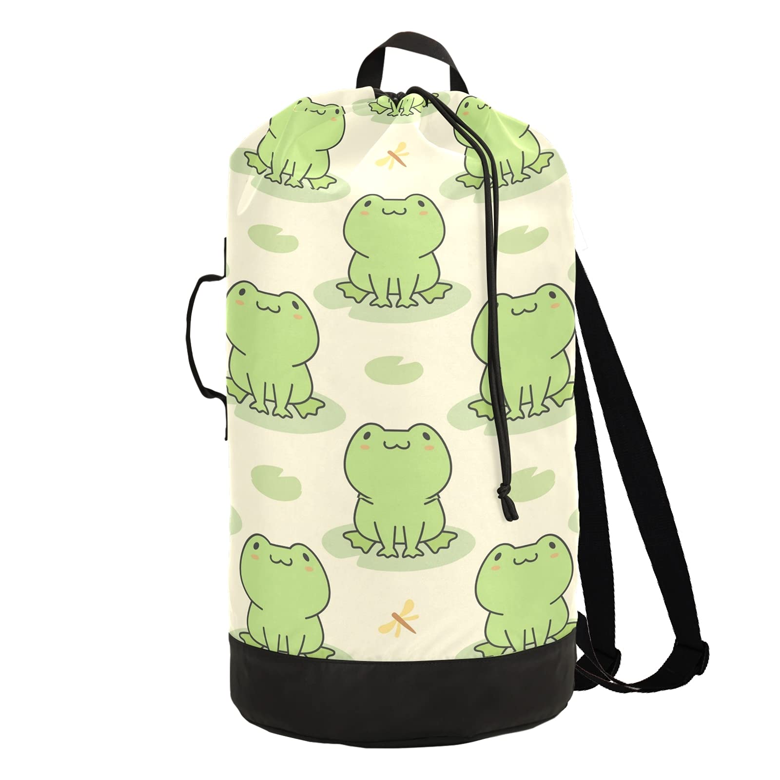 Cute Frog Laundry Backpack Large Heavy Duty Laundry Bag for College Students Laundry bag with Shoulder Straps Dirty Clothes Organizer for Traveling Waterproof