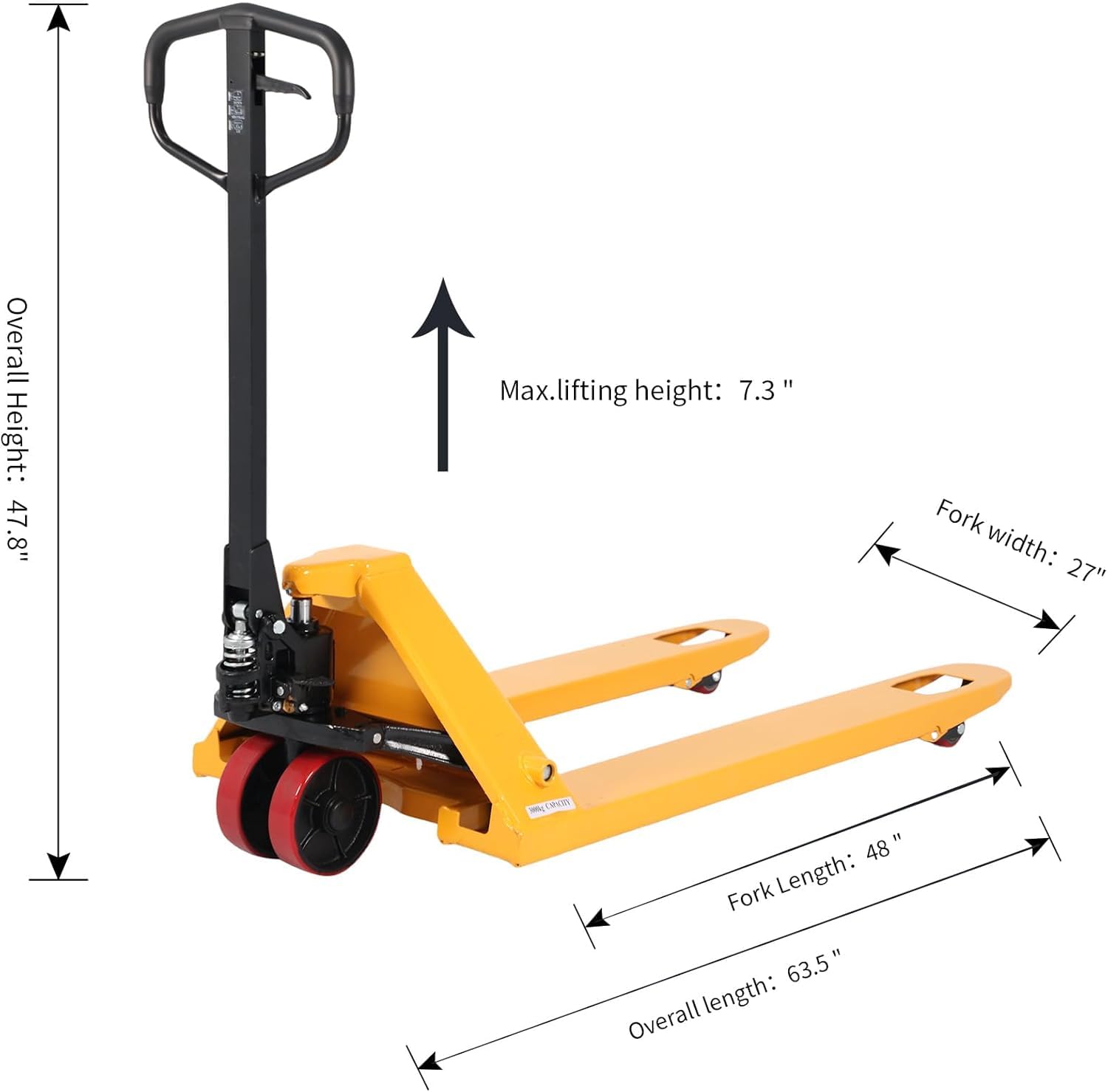 Tory Carrier Manual Pallet Jack 5500 Lb. Capacity, Pallet Truck 48 × 27 Fork Size Standard Duty Hand Trucks