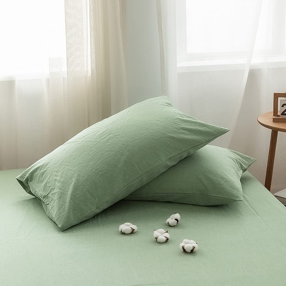 FACE TWO FACE Bedding Duvet Cover Set 3 Pieces 100% Washed Cotton Duvet Cover Linen Like Textured Breathable Durable Soft Comfy (Full, Green)