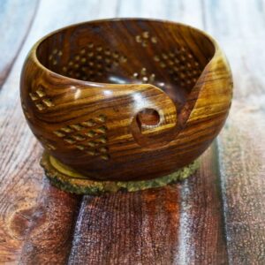 Ajuny Wooden Crafted large Yarn Ball Storage Bowl with Elegant Design Spiral Yarn Dispenser | Carved Holes | Knitting Crochet Accessories - Gift for ladies