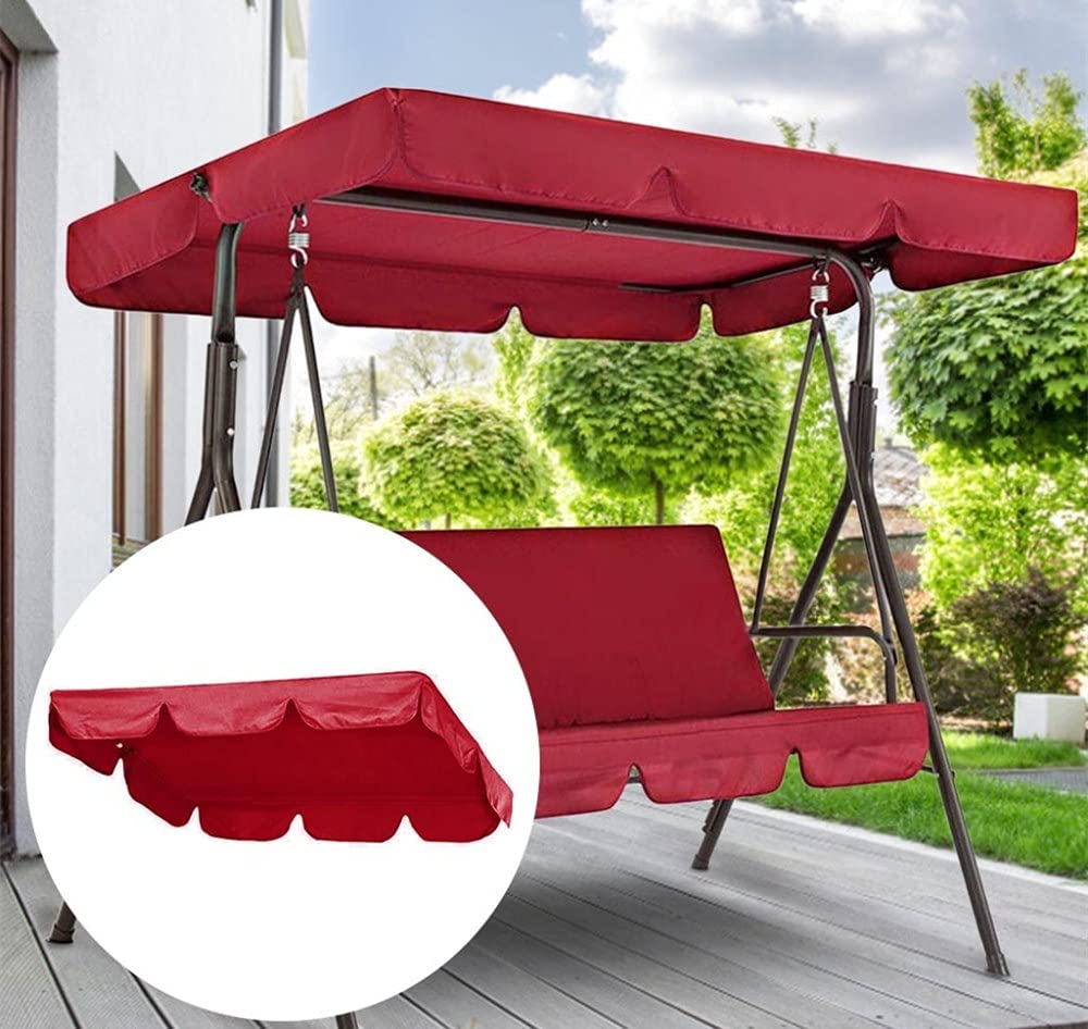 Outdoor Swing Canopy Replacement,Waterproof Patio Chair Top Cover for Swing, 2 & 3 Seater Garden Porch Seat Furniture Sun Shade Patio Swing Hammock Top Sunproof Cover for Patio Garden Yard (E/Red)