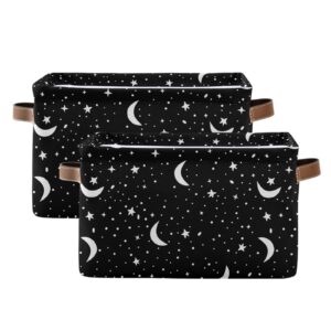 susiyo black space star moon storage bins 2 pcs, 14 x 10 inch canvas storage basket for shelves closet organizing