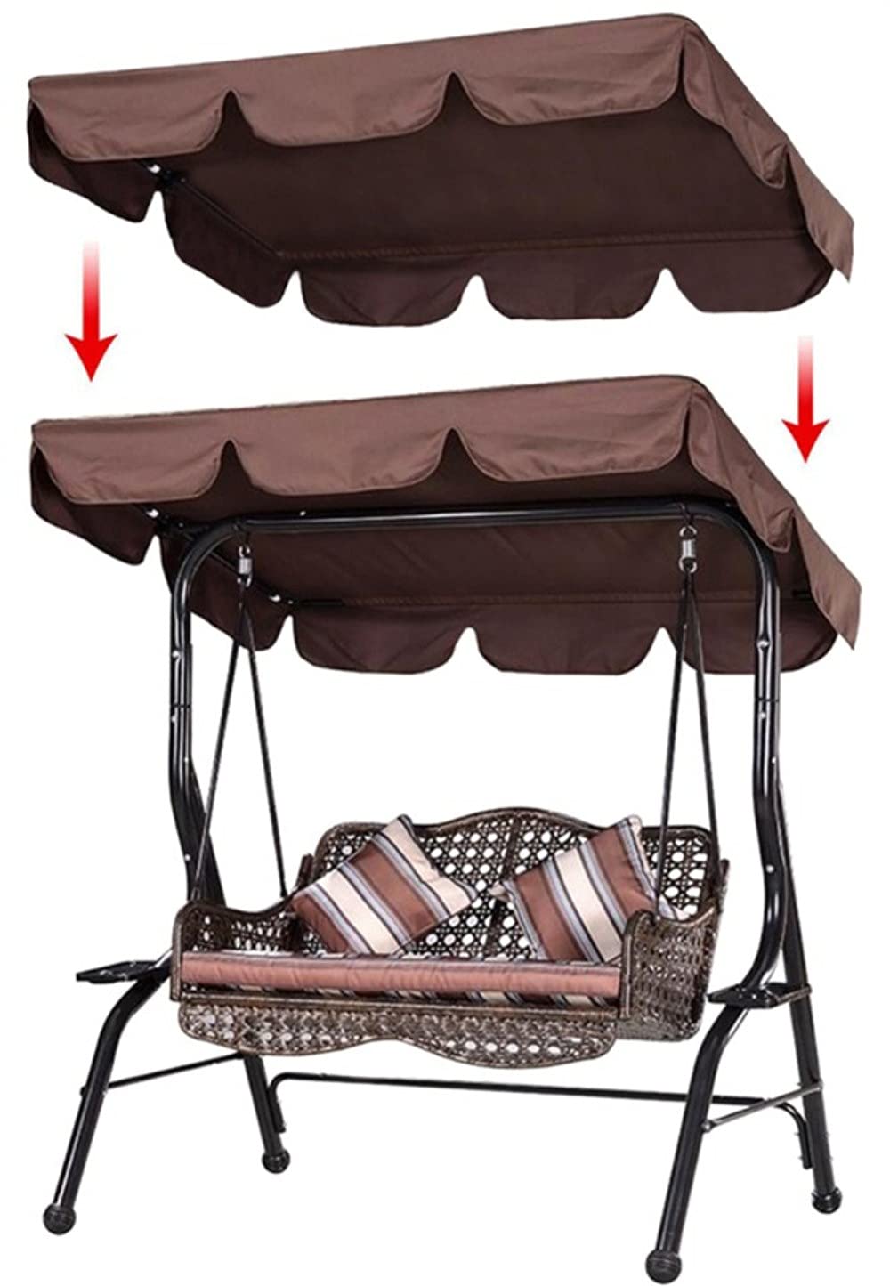 Outdoor Swing Canopy Replacement,Waterproof Patio Chair Top Cover for Swing, 2 & 3 Seater Garden Porch Seat Furniture Sun Shade Patio Swing Hammock Top Sunproof Cover for Patio Garden Yard (E/Red)