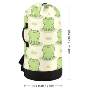 Cute Frog Laundry Backpack Large Heavy Duty Laundry Bag for College Students Laundry bag with Shoulder Straps Dirty Clothes Organizer for Traveling Waterproof