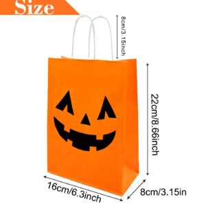 24 Pieces Halloween Pumpkin Gift Candy Bags, Halloween Paper Bags with Handle Trick or Treat Bags Party Favor for Halloween Party Decorations