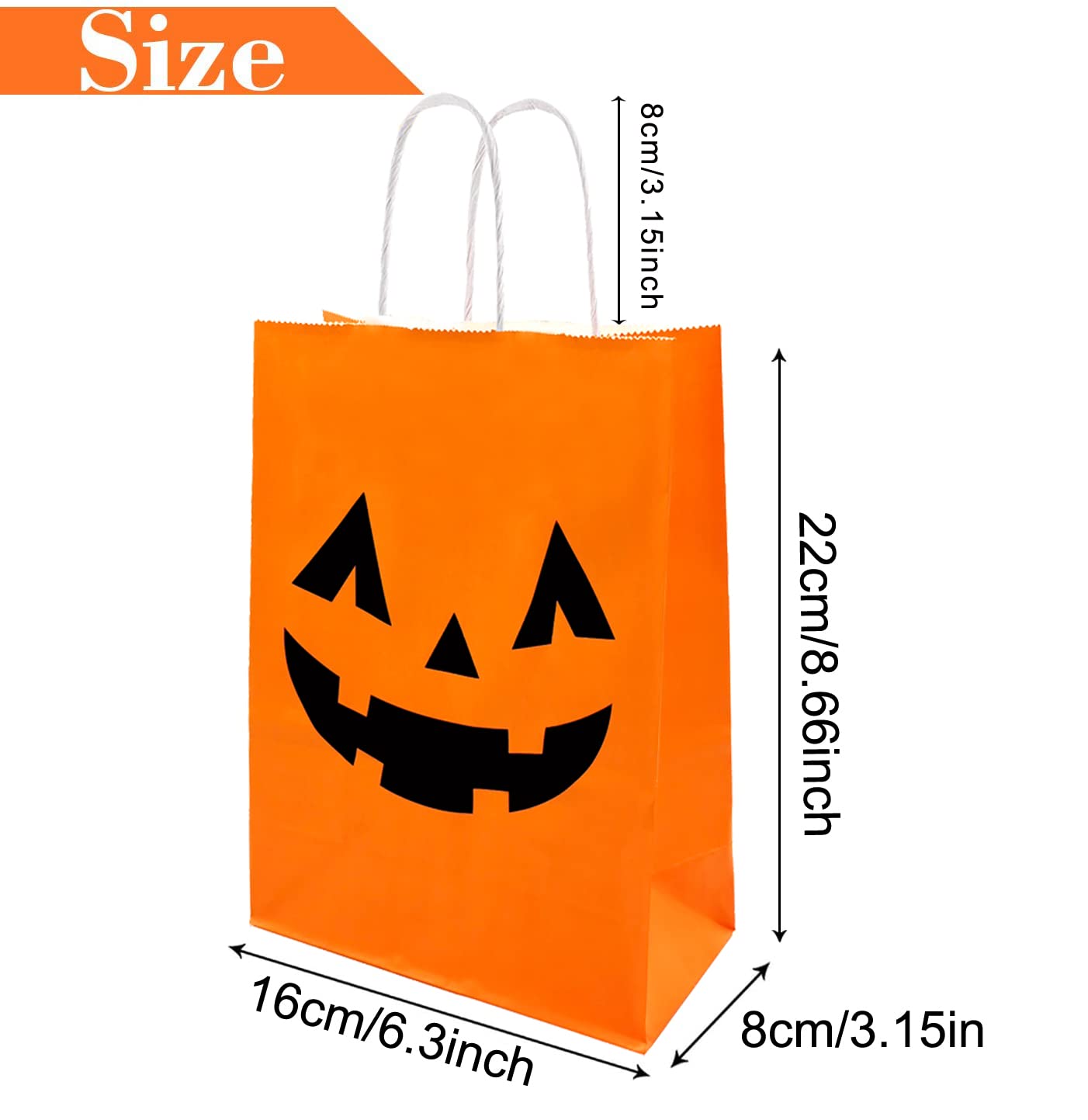 24 Pieces Halloween Pumpkin Gift Candy Bags, Halloween Paper Bags with Handle Trick or Treat Bags Party Favor for Halloween Party Decorations