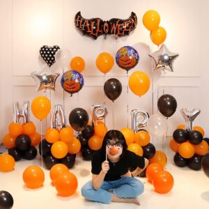 100pcs 12" Orange and Black Halloween Balloons w/Ribbon for Graduation Birthday Party Decorations