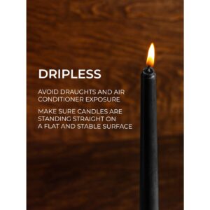 CANDWAX 12 inch Taper Candles Set of 12 - Dripless and Smokeless Candle Unscented - Slow Burning Black Tapered Candle Sticks Ideal for Halloween - Black Candles