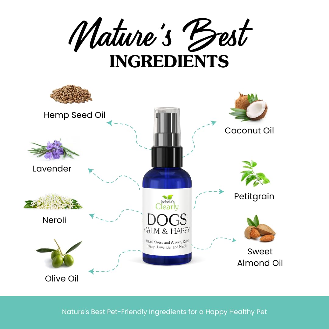 Natural Calm & Happy Oil for Dogs - Pet Safe Essential Oils with Lavender, Petitgrain and Neroli - Calming and Soothing for Stress, Anxiety, Hyperactivity | Natural Pet Product Made in USA