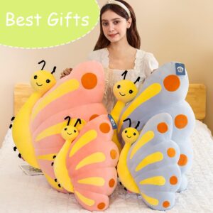 ELAINREN Lifelike Butterfly Plush Large Insect Animals Body Pillow Stuffed Monarch Butterfly Plushie Cushion Decor Home Bed Living Room Car Chair Gift 19.6''(Pink/Blue)