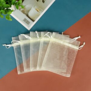 YQL Organza Bags 3x4,100PCS Ivory Organza Drawstring Bags Small Mesh Bags Organza Jewelry Pouches Wedding Party Valentine Gift Candy Bag