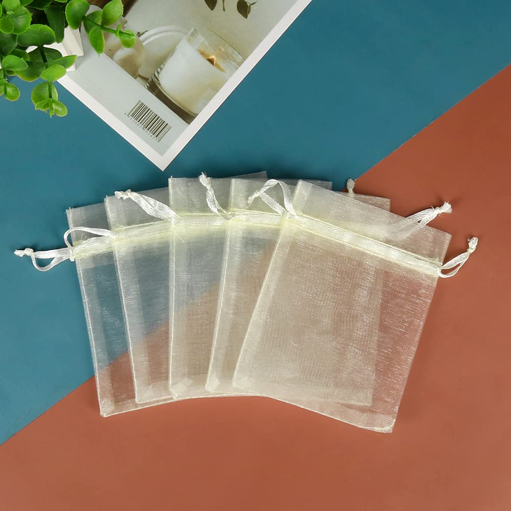 YQL Organza Bags 3x4,100PCS Ivory Organza Drawstring Bags Small Mesh Bags Organza Jewelry Pouches Wedding Party Valentine Gift Candy Bag