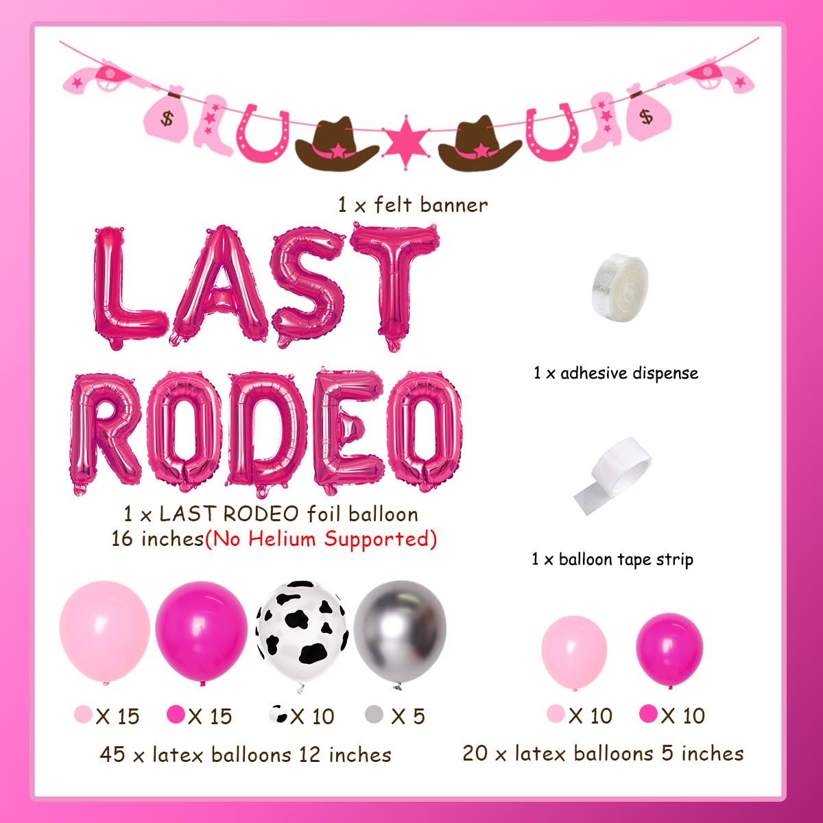 Western Theme Bachelorette Party Decorations Pink Cowgirl Last Rodeo Bachelorette Party Decorations Balloon Garland with Cowgirl Garland Foil Balloons for Final Rodeo Bridal Shower Party