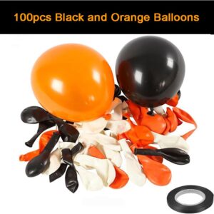 100pcs 12" Orange and Black Halloween Balloons w/Ribbon for Graduation Birthday Party Decorations