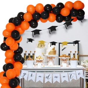 100pcs 12" Orange and Black Halloween Balloons w/Ribbon for Graduation Birthday Party Decorations