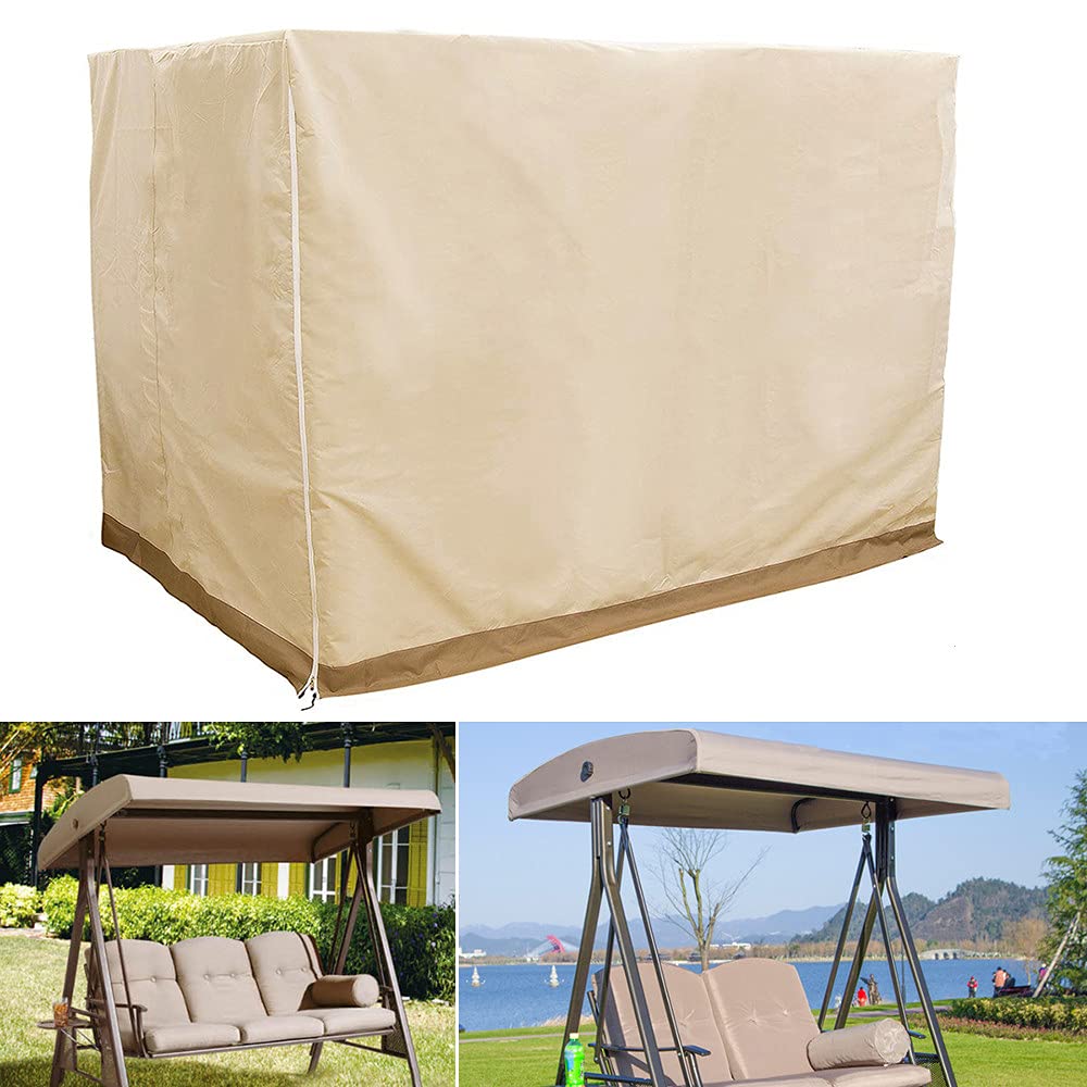 Aurragiy Outdoor 3 Triple Swing Cover 420D Patio Hammock Swing Glide Cover Waterproof Garden Furniture Canopy All Weather Protector 86 x 48 x 67 Inch Beige