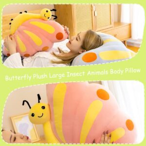 ELAINREN Lifelike Butterfly Plush Large Insect Animals Body Pillow Stuffed Monarch Butterfly Plushie Cushion Decor Home Bed Living Room Car Chair Gift 19.6''(Pink/Blue)