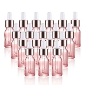 18 Pack,10ml Pink Glass Dropper Bottle for Essential Oils,Empty Glass Eye Dropper Bottle Holder With Glass Reagent Pipette,Rose-Golden Caps Cosmetic Perfume Travel Vial